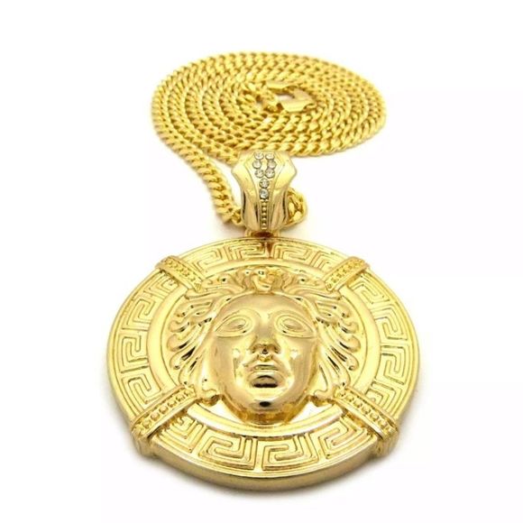 Accessories | 14k Gold Plated Medusa Pendant 24 Cuban Chain | Poshmark